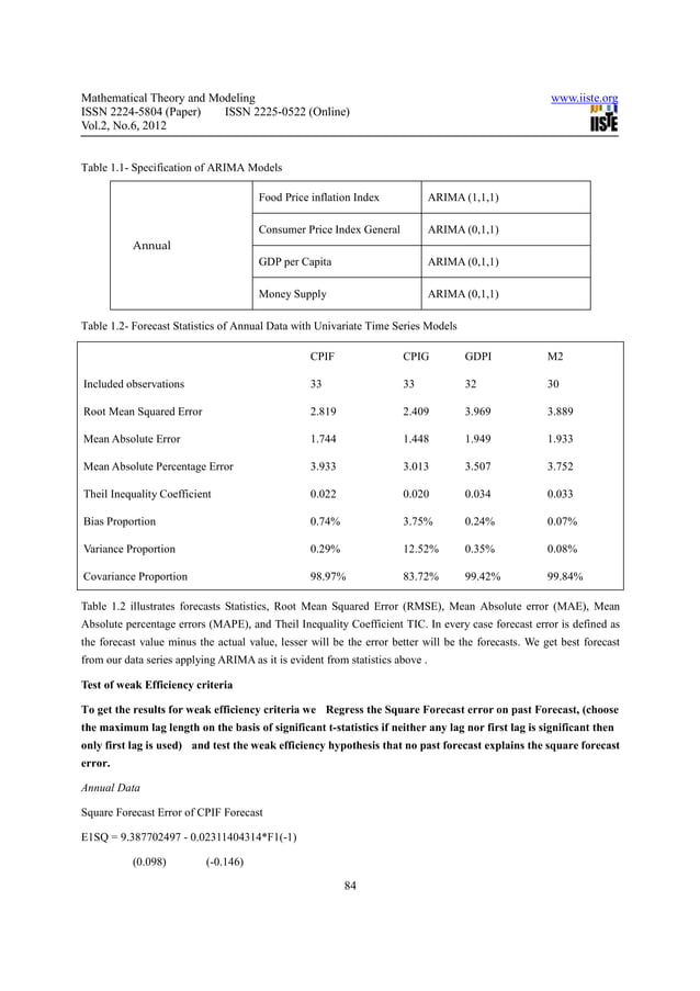 Application Of Consistency And Efficiency Test For Forecasts Pdf