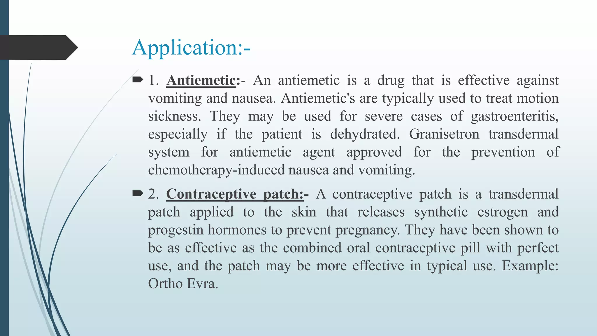 Application of controlled drug release transdermal system | PPTX