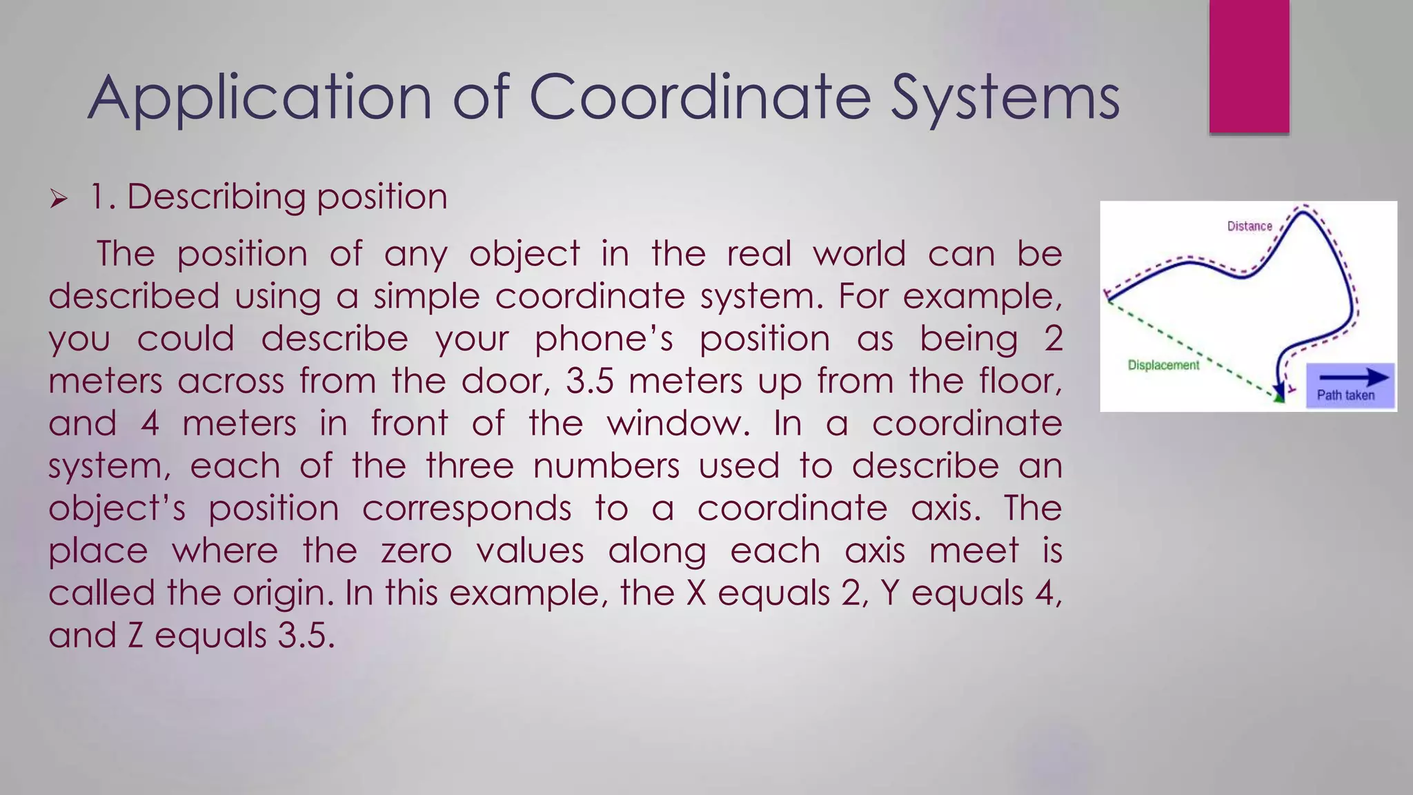 Application of coordinate system and vectors in the real life | PPTX