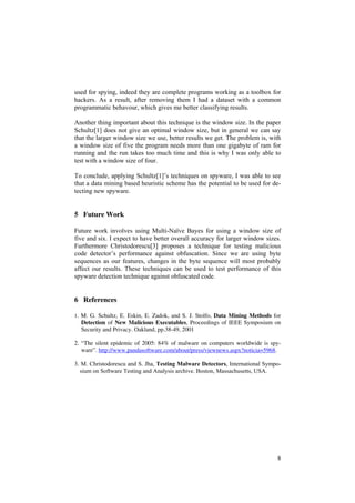 Application of data mining based malicious code detection techniques for detecting new spyware | PDF