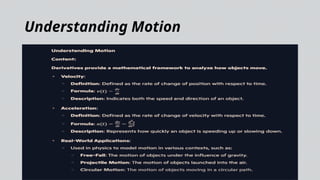 APPLICATION OF DERIVATIVES ONLY IN VELOCITY AND ACCELERATION | PPTX