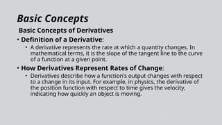 APPLICATION OF DERIVATIVES ONLY IN VELOCITY AND ACCELERATION | PPTX