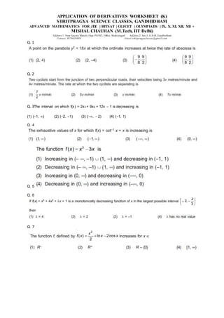 Application of derivatives worksheet (k) | DOCX