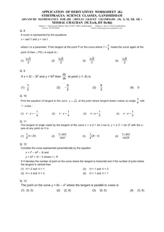 Application of derivatives worksheet (k) | DOCX