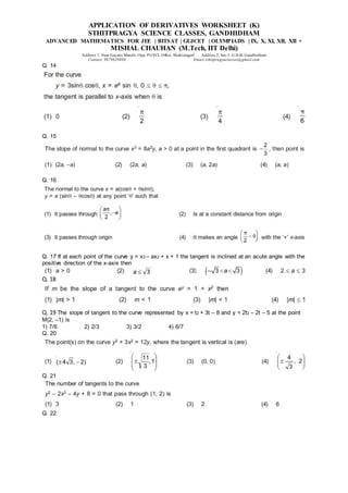 Application of derivatives worksheet (k) | DOCX