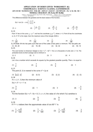 Application of derivatives worksheet (k) | DOCX