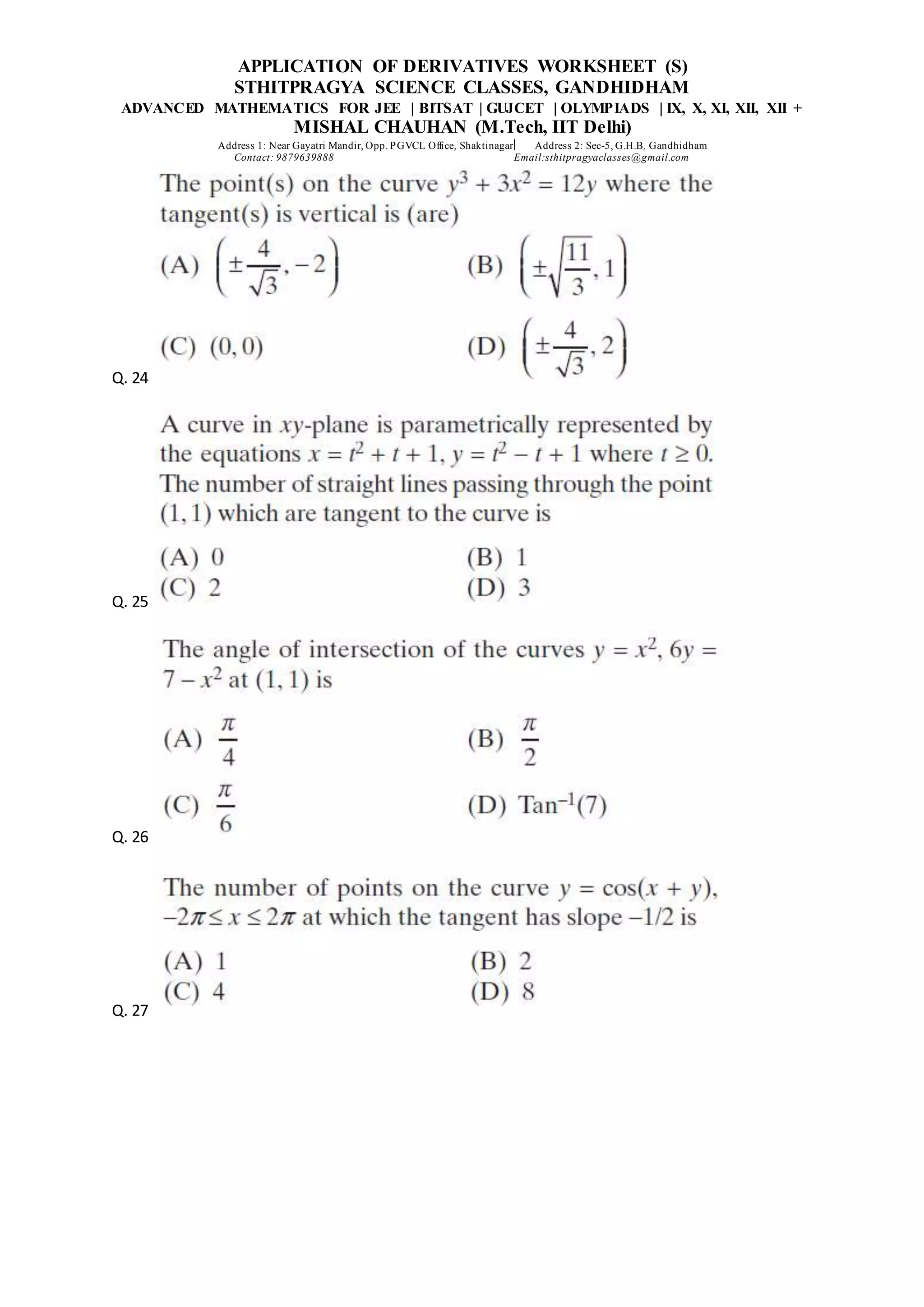 Application of derivatives worksheet (s) | DOCX