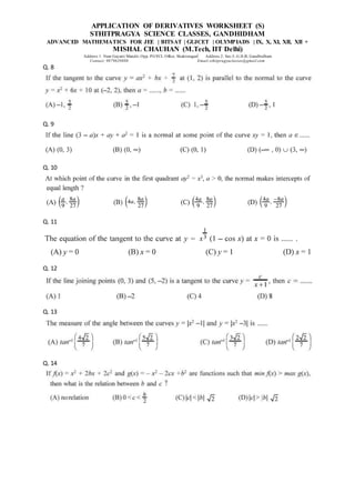 Application of derivatives worksheet (s) | DOCX