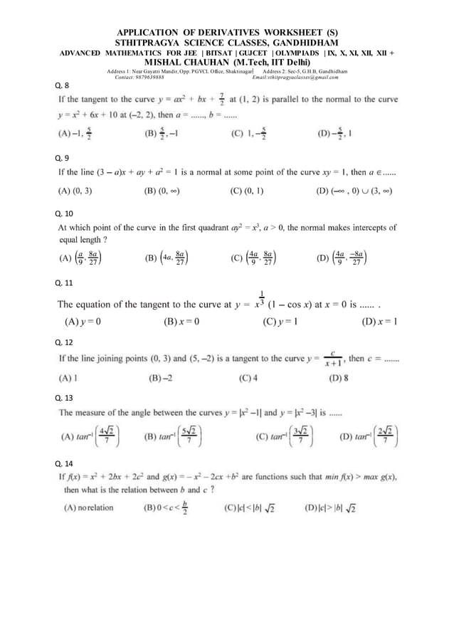 Application of derivatives worksheet (s) | DOCX