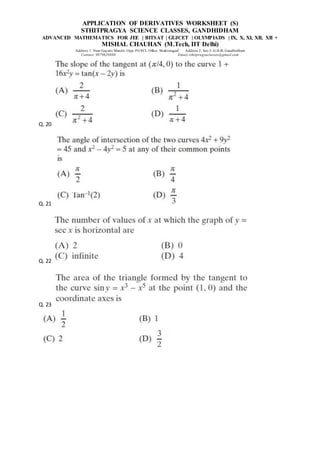 Application of derivatives worksheet (s) | DOCX