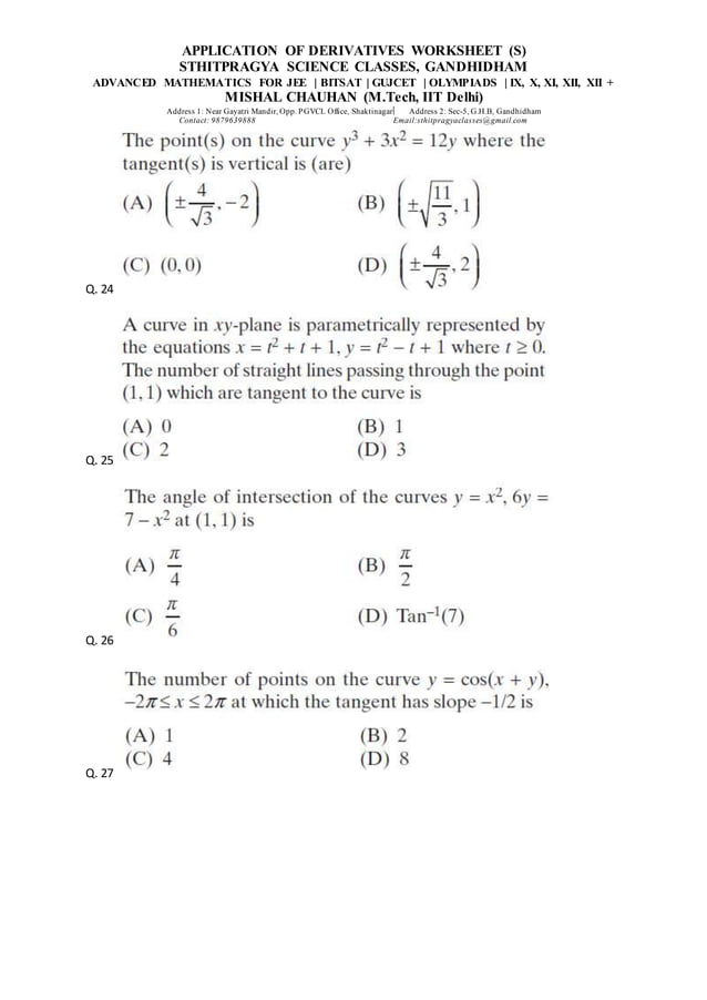 Application of derivatives worksheet (s) | DOCX