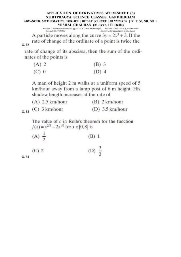 Application of derivatives worksheet (s) | DOCX