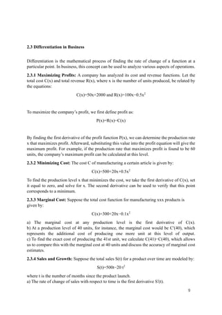 APPLICATION OF DIFFERENTIATION AND INTEGRATION IN MATHEMATICS FOR ...