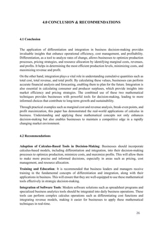 APPLICATION OF DIFFERENTIATION AND INTEGRATION IN MATHEMATICS FOR ...