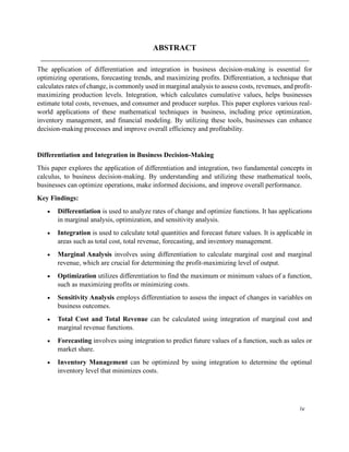 APPLICATION OF DIFFERENTIATION AND INTEGRATION IN MATHEMATICS FOR ...