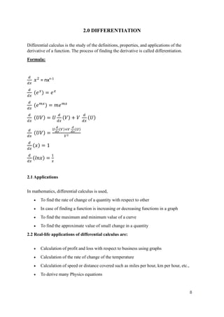 APPLICATION OF DIFFERENTIATION AND INTEGRATION IN MATHEMATICS FOR ...