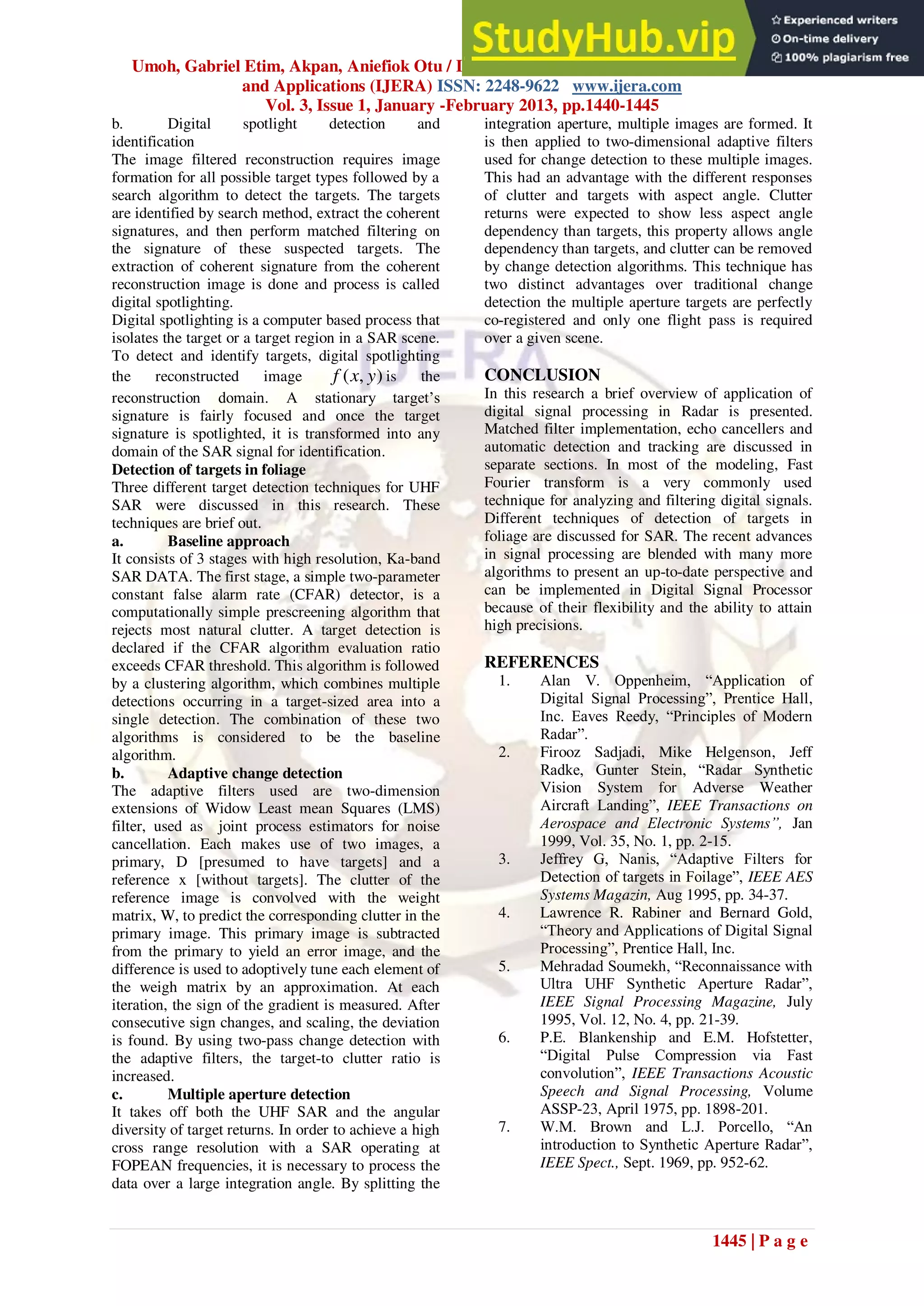 Application Of Digital Signal Processing In Radar Signals | PDF