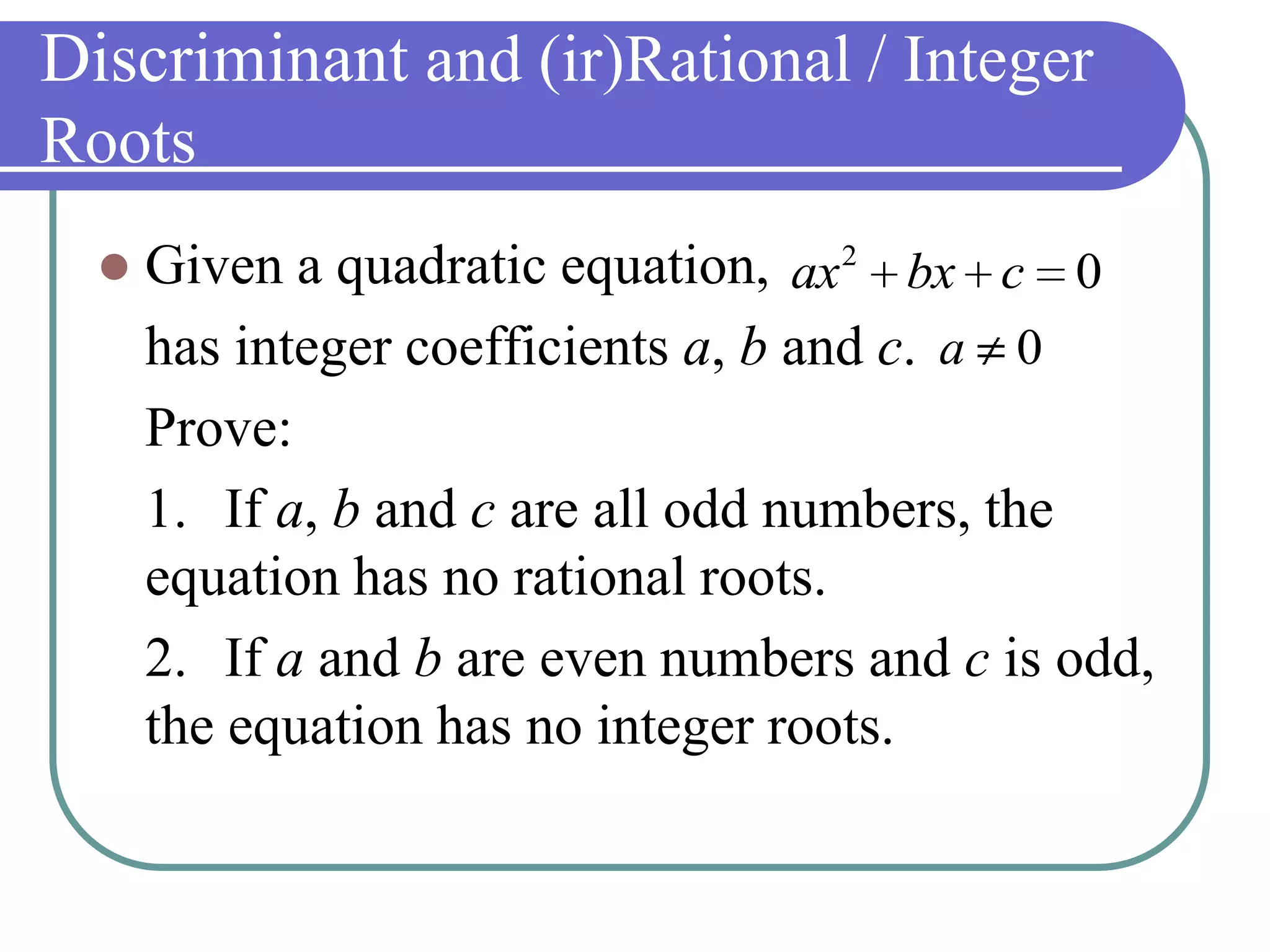 Application of discriminant | PPSX