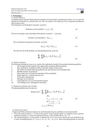Application of dynamic programming model to production planning, in an ...