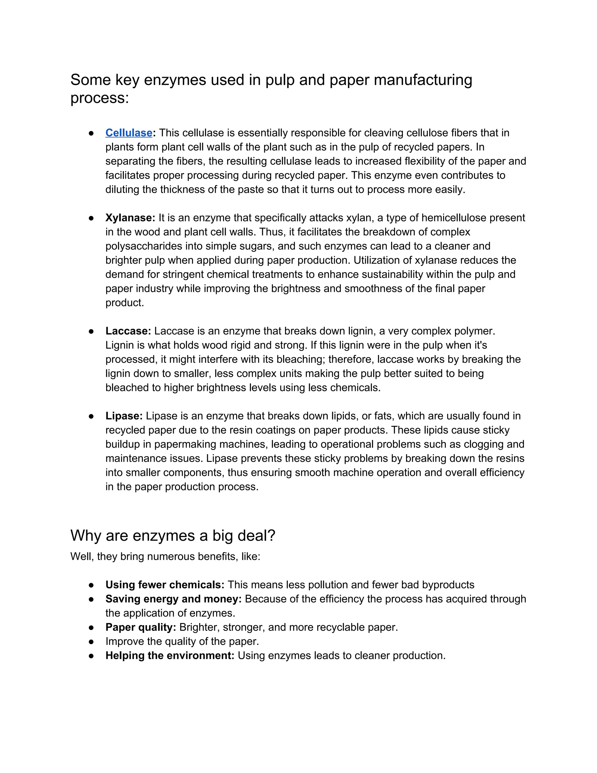 Enzyme Applications in the Pulp & Paper Industry | DOCX