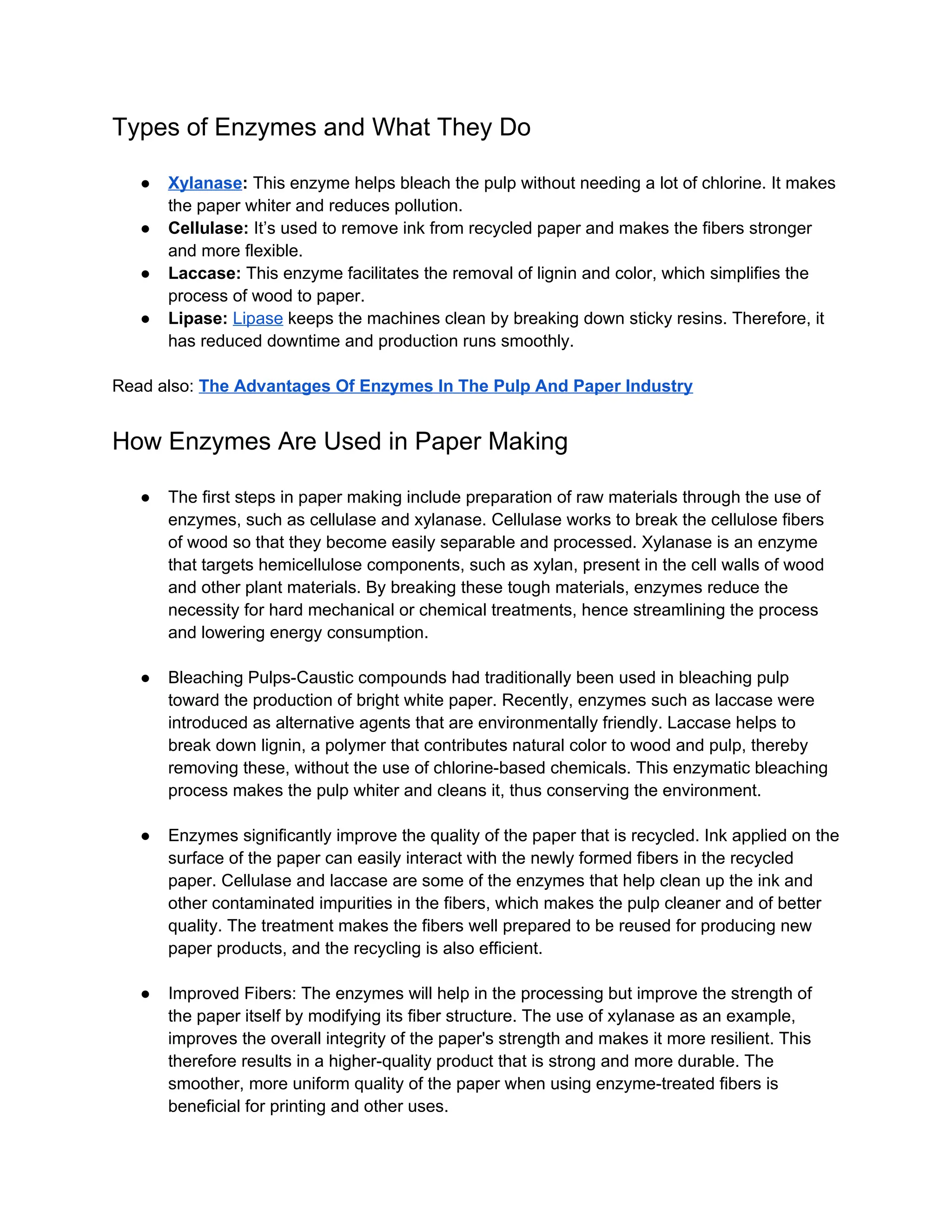 Enzyme Applications in the Pulp & Paper Industry | DOCX