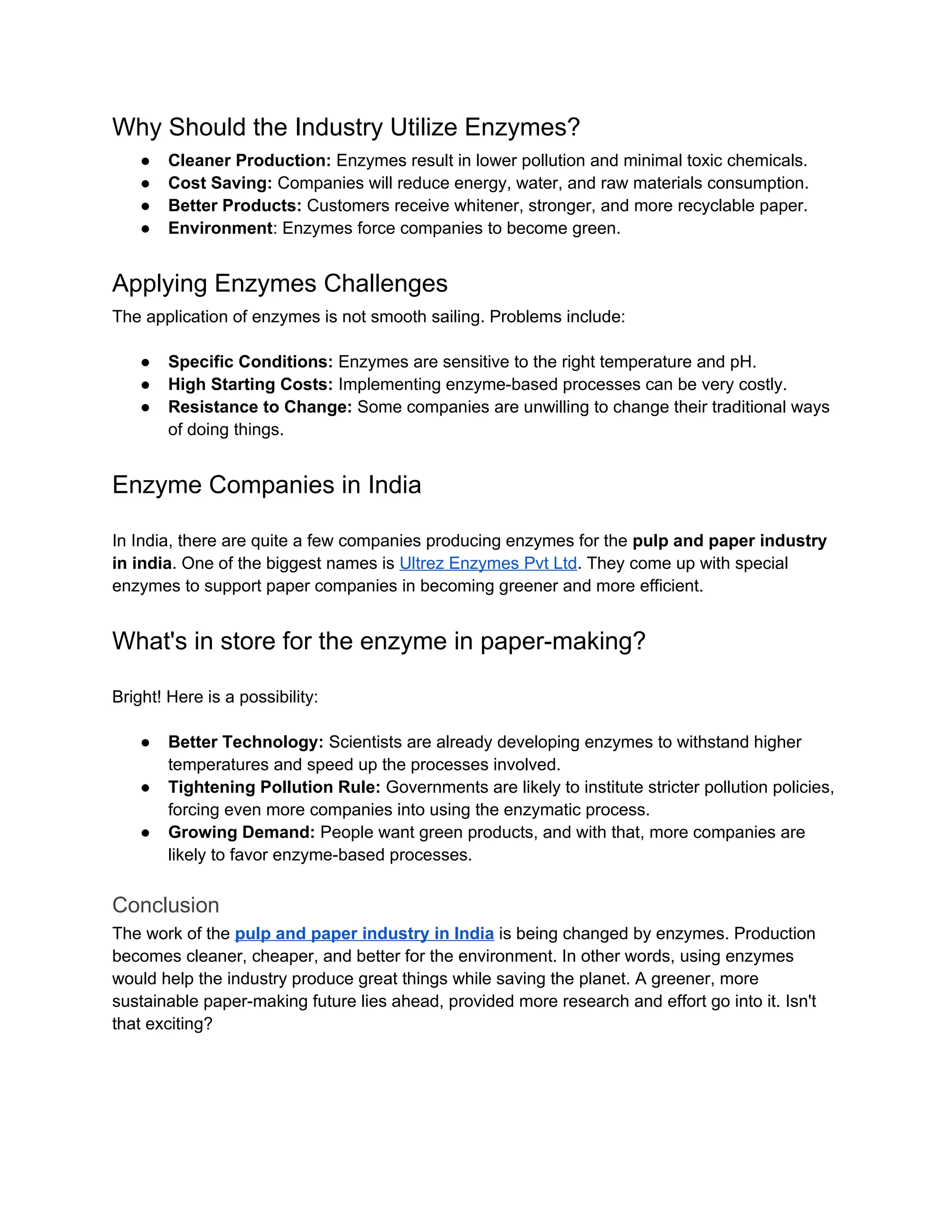 Enzyme Applications in the Pulp & Paper Industry | DOCX
