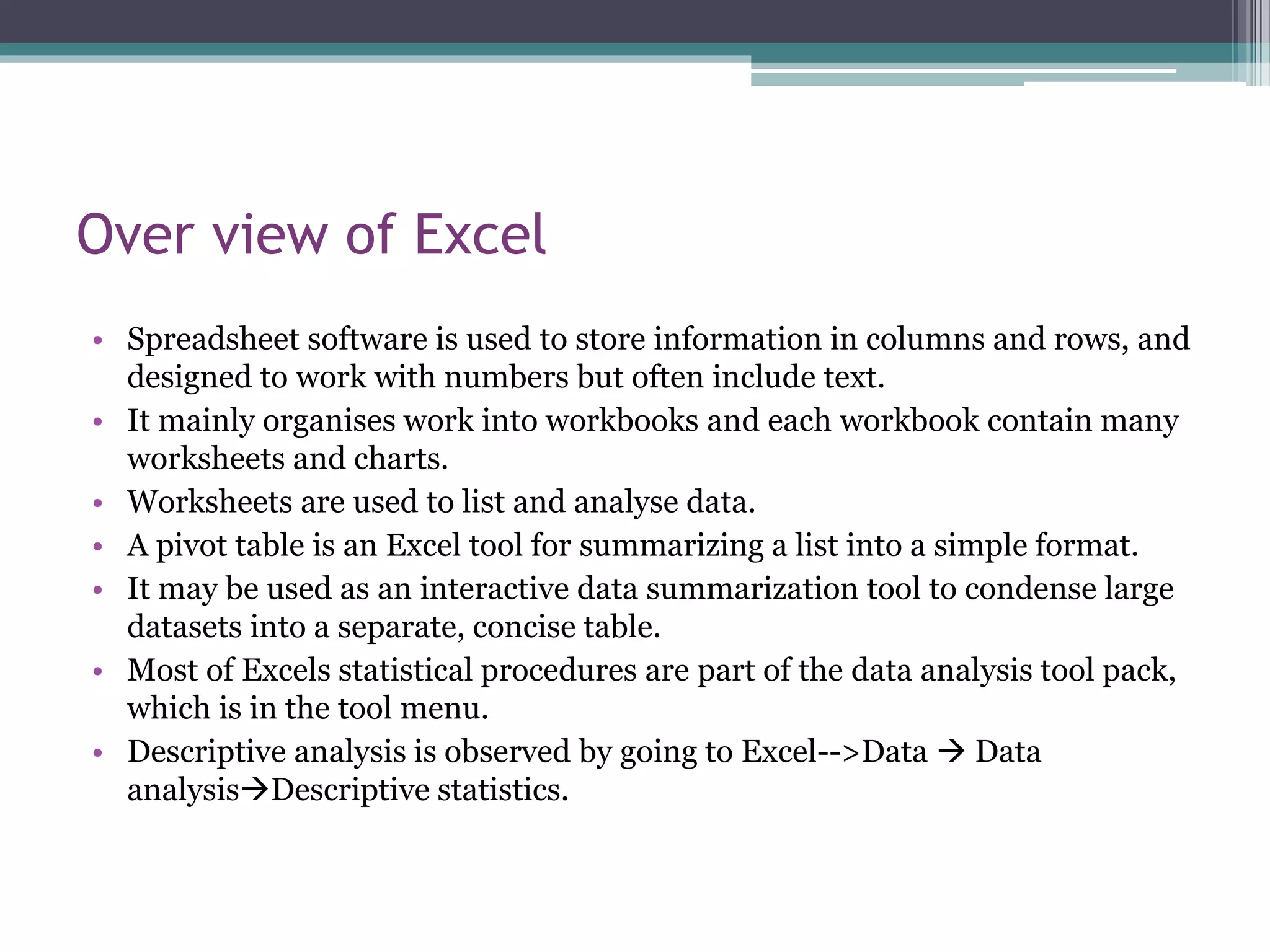 Application Of Excel And Spss Programme In Statistical Pptx