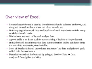 Application of excel and spss programme in statistical | PPTX