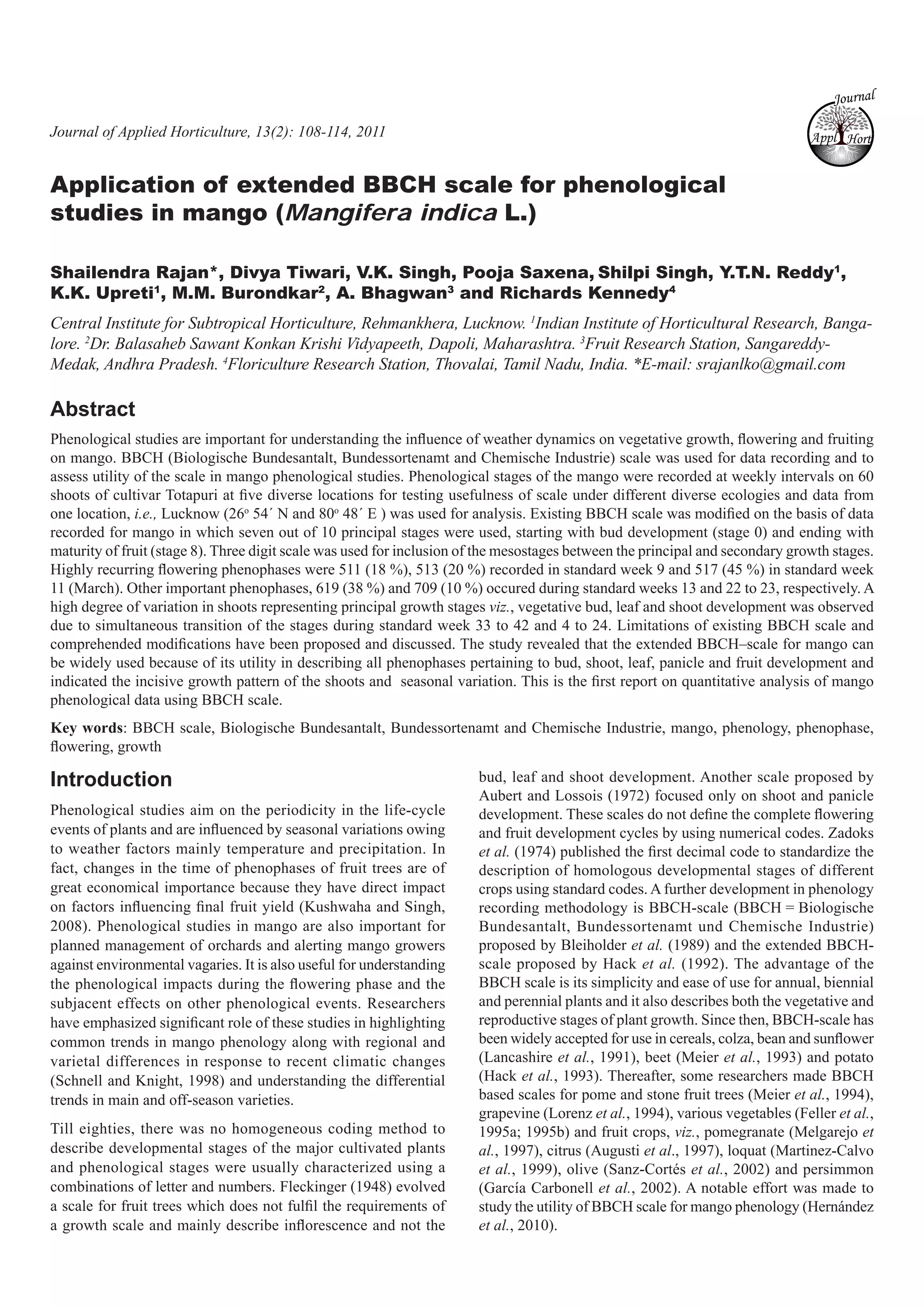 Application of extended bbch scale for phenological | PDF