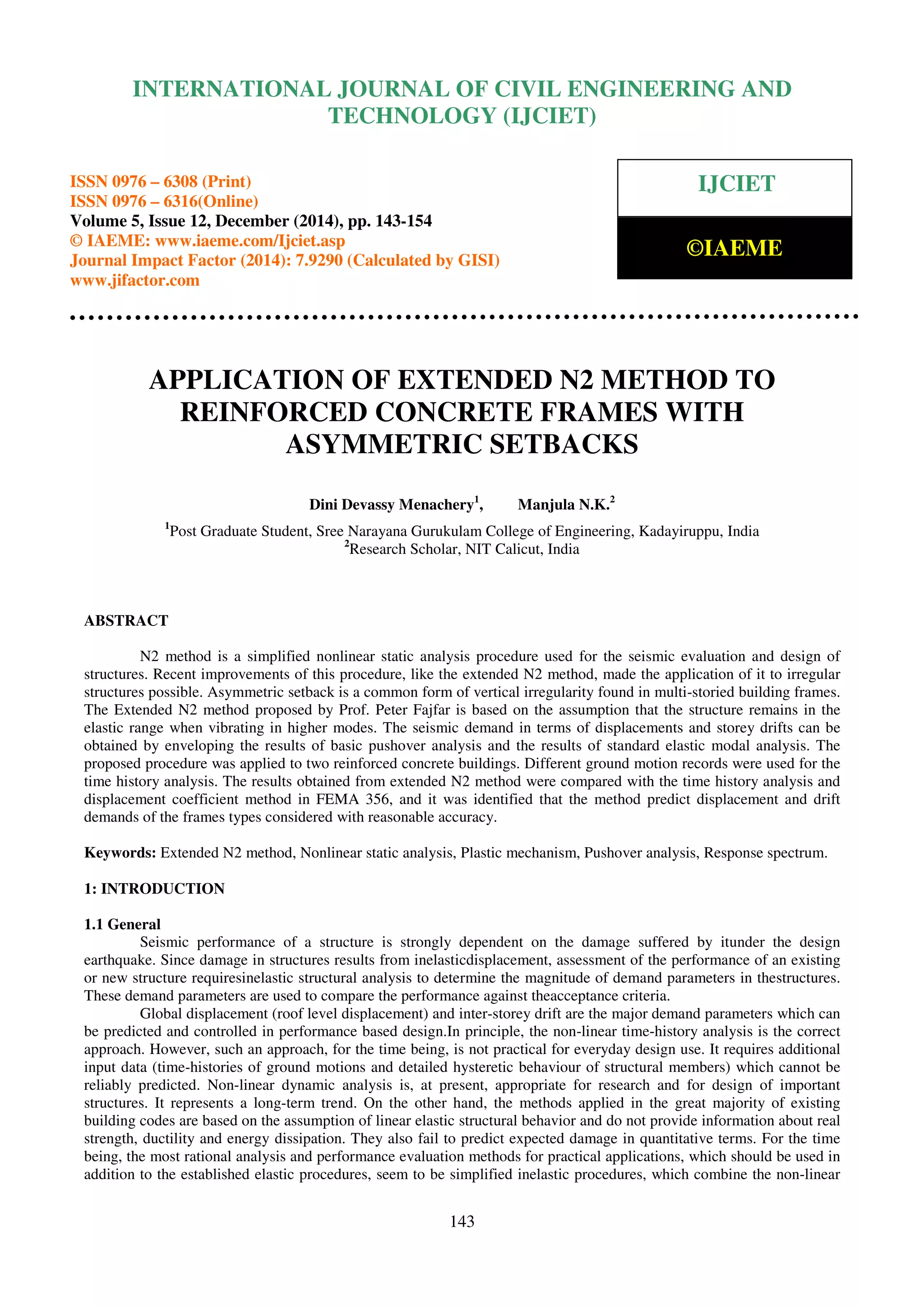 Application of extended n2 method to reinforced concrete frames with ...