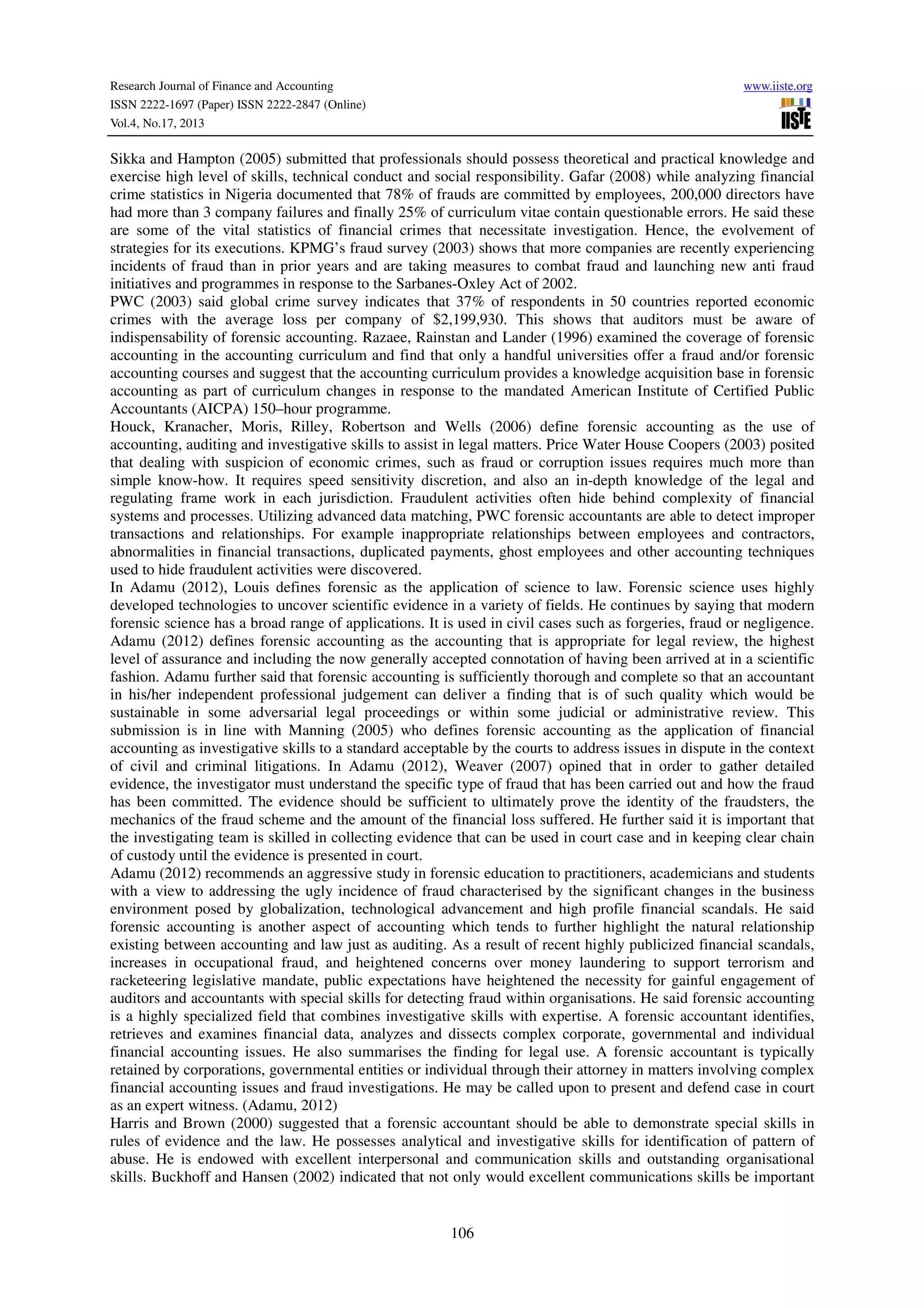 Application of forensic accounting a tool for confidence in auditors ...