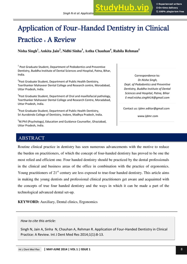 Application Of Four-Handed Dentistry In Clinical Practice A Review | PDF