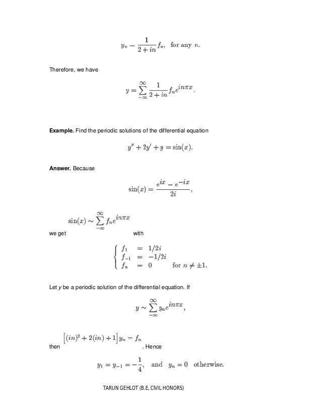 Application Of Fourier Series To Differential Equations
