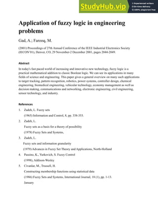 Application Of Fuzzy Logic In Engineering Problems | PDF