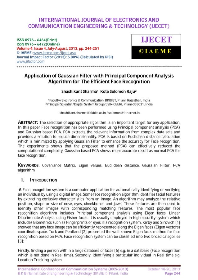 Application of gaussian filter with principal component analysis | PDF