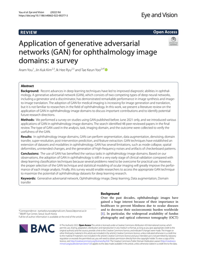 Application of generative adversarial networks (GAN) for ophthalmology image domains - a survey.pdf