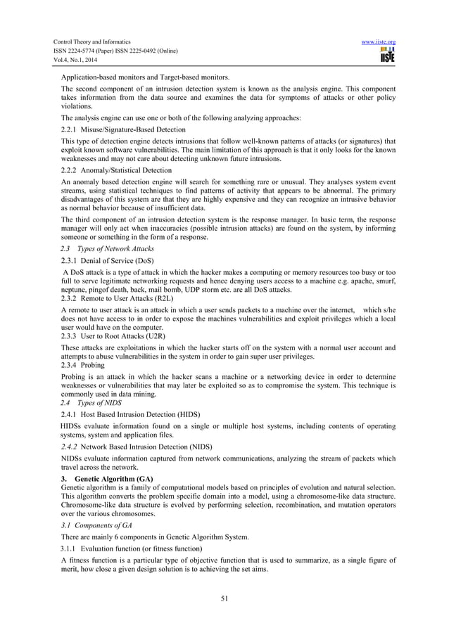 Application Of Genetic Algorithm In Intrusion Detection System Pdf