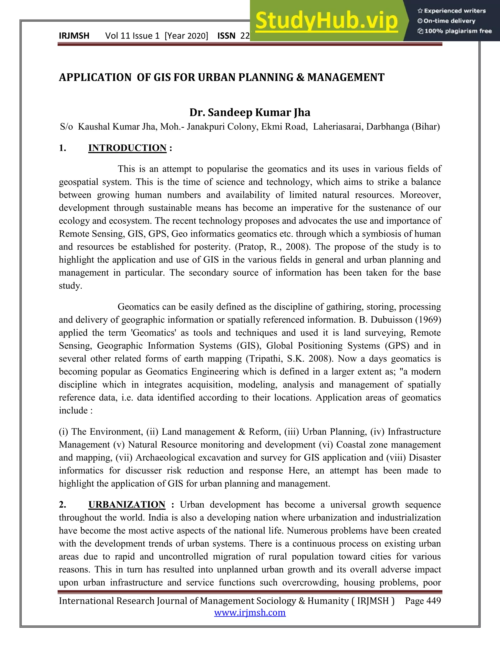 APPLICATION OF GIS FOR URBAN PLANNING amp MANAGEMENT.pdf