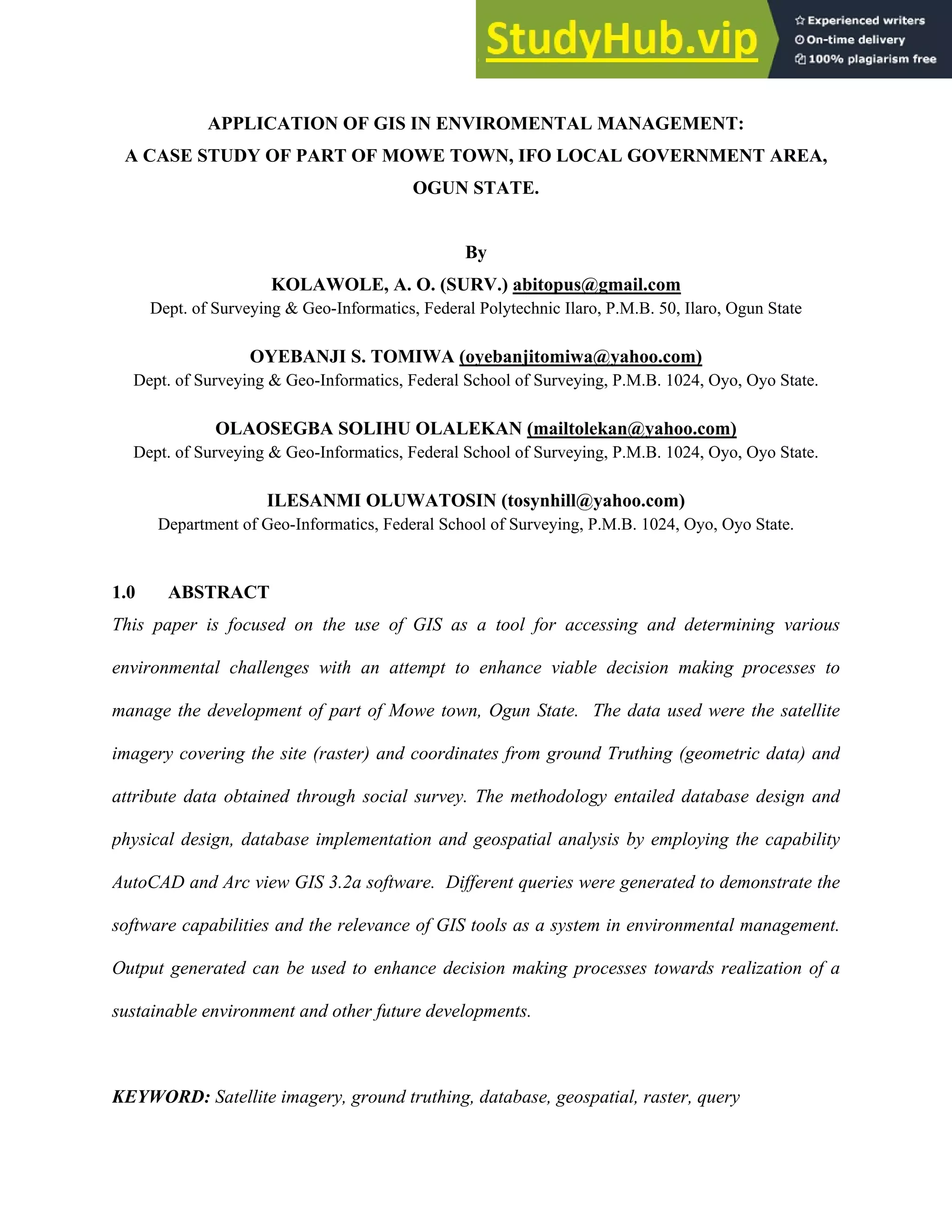 APPLICATION OF GIS IN ENVIRONMENTAL MANAGEMENT | PDF
