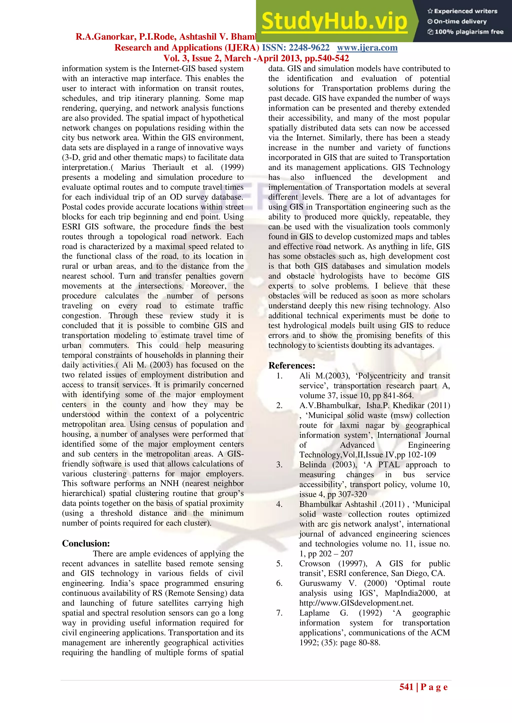 Application Of Gis In Transportation Engineering | PDF