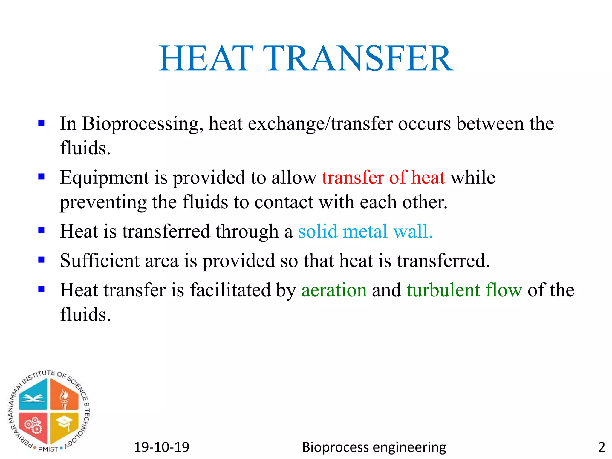 Application of heat transfer in bioprocess | PPTX