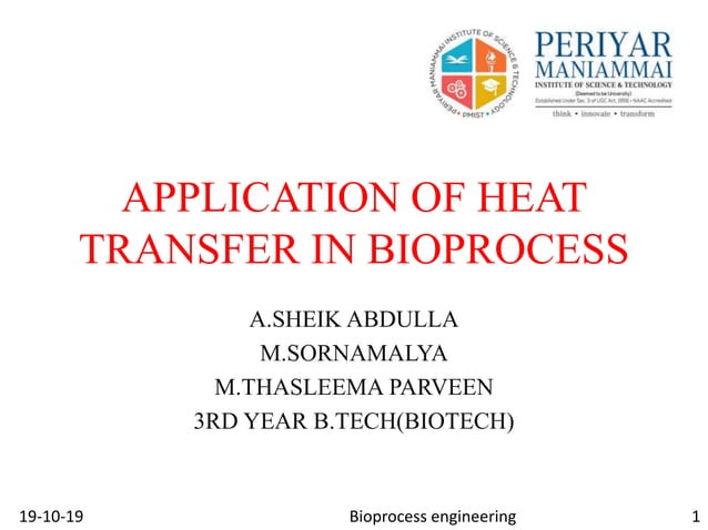 Application of heat transfer in bioprocess | PPTX | Chemistry | Science
