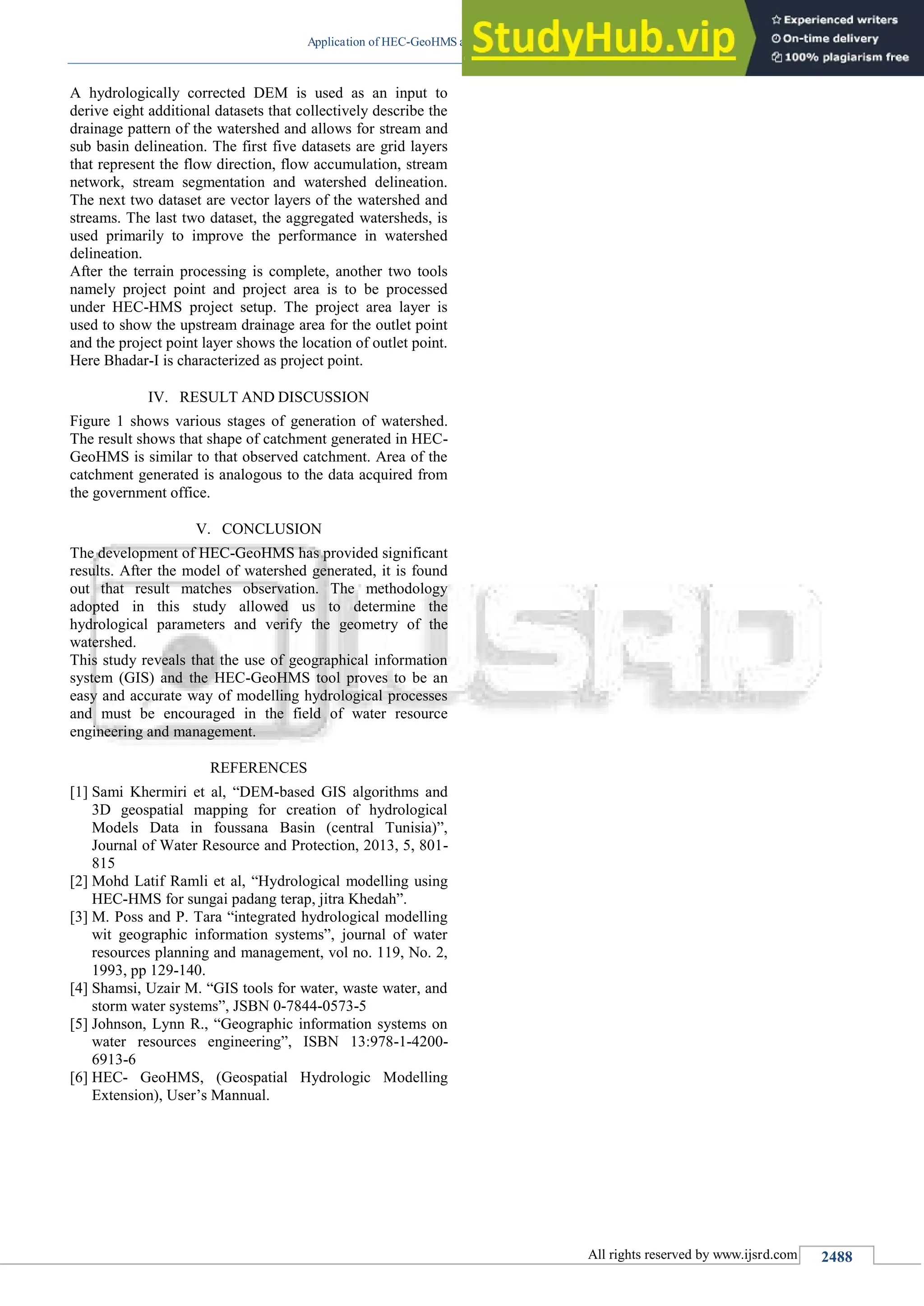 Application Of HEC-GeoHMS As A Tool Of Hydrologic Modeling In The Field Of Water Resources ...