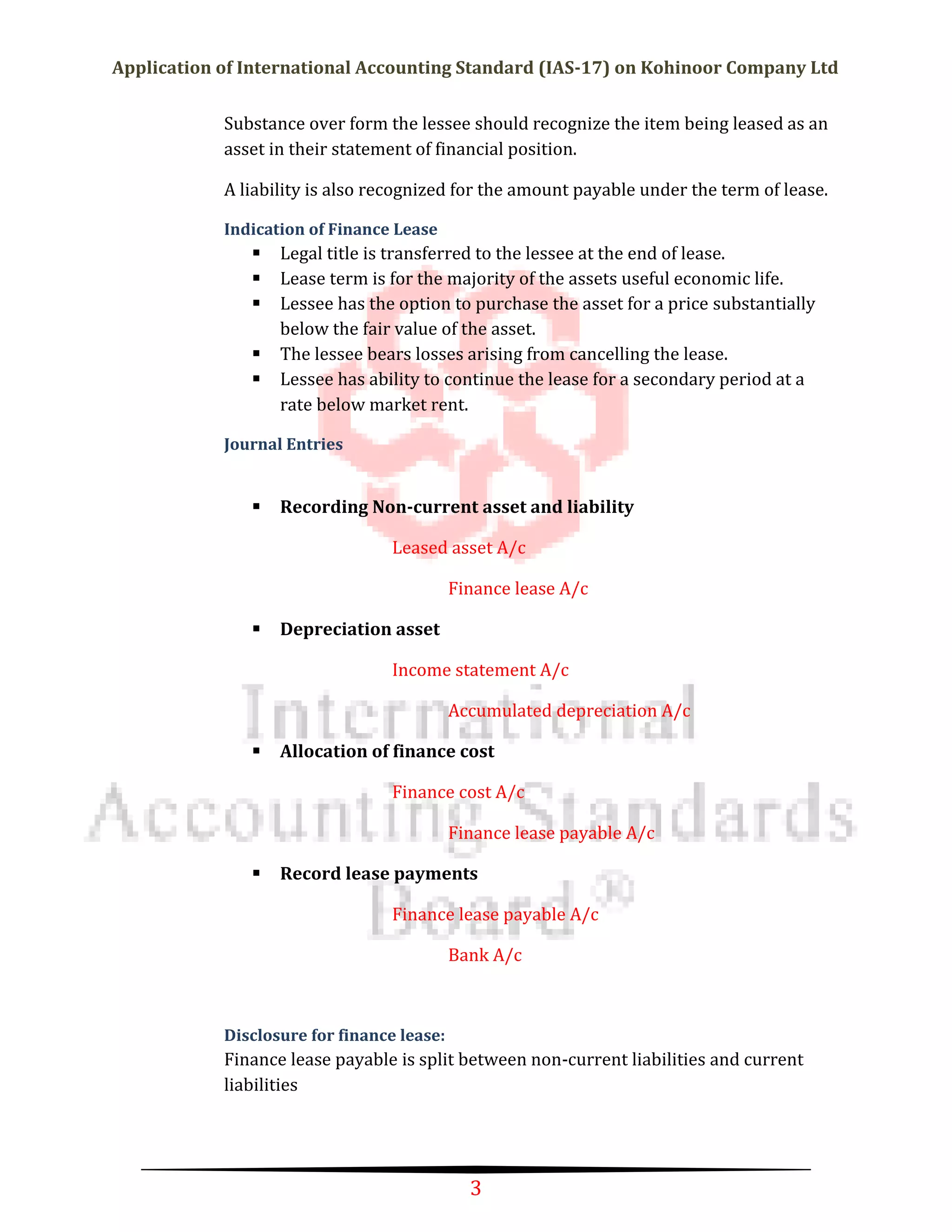 Application of IAS 17 on Kohinoor Company ltd | PDF | Stocks and Bonds ...
