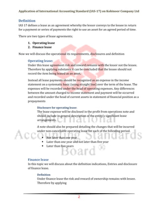 Application of IAS 17 on Kohinoor Company ltd | PDF | Stocks and Bonds ...