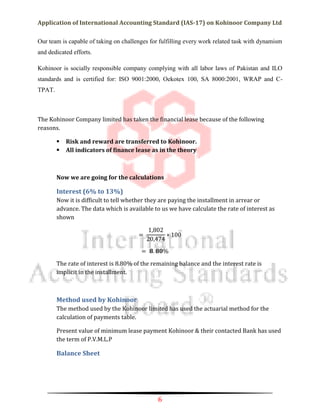 Application of IAS 17 on Kohinoor Company ltd | PDF | Stocks and Bonds ...