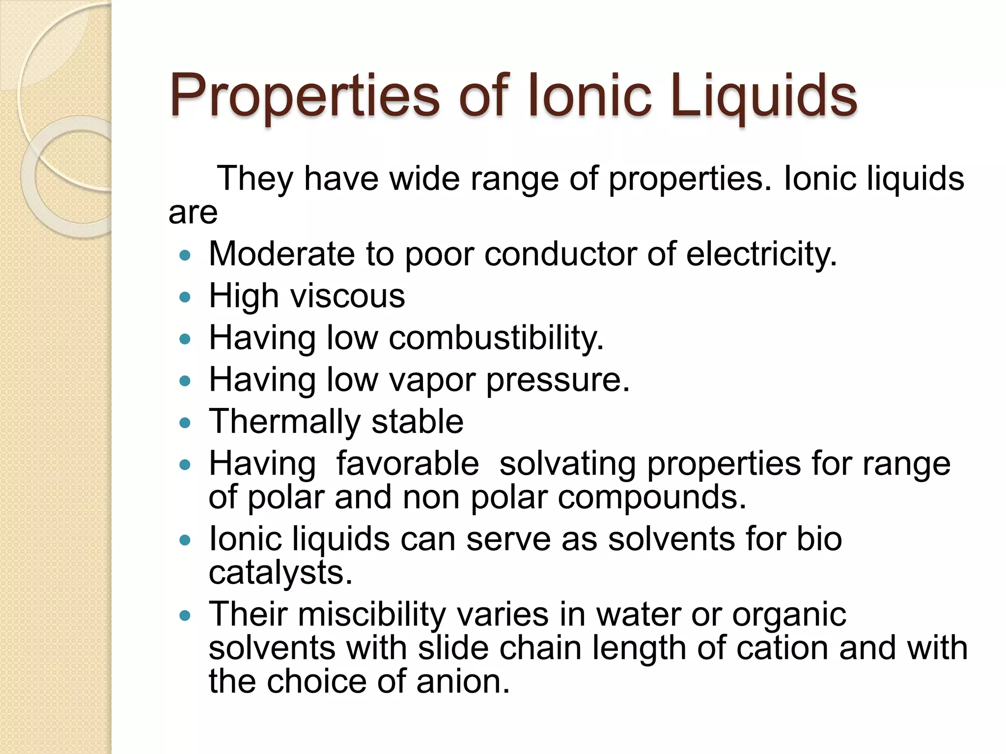 Application of ionic liquids in pharmaceuticals | PPTX
