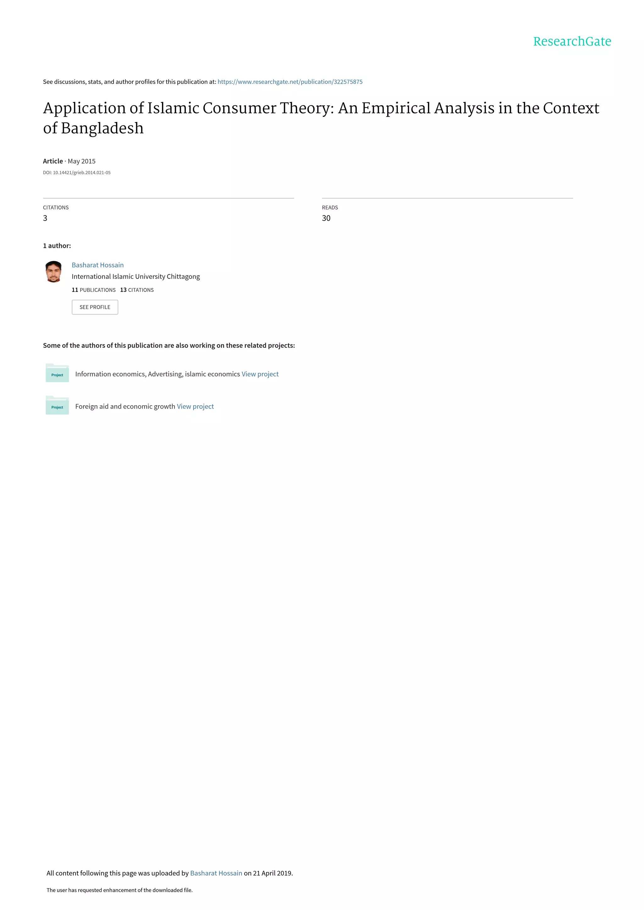 Application of Islamic Consumer Theory: An Empirical Analysis in the ...