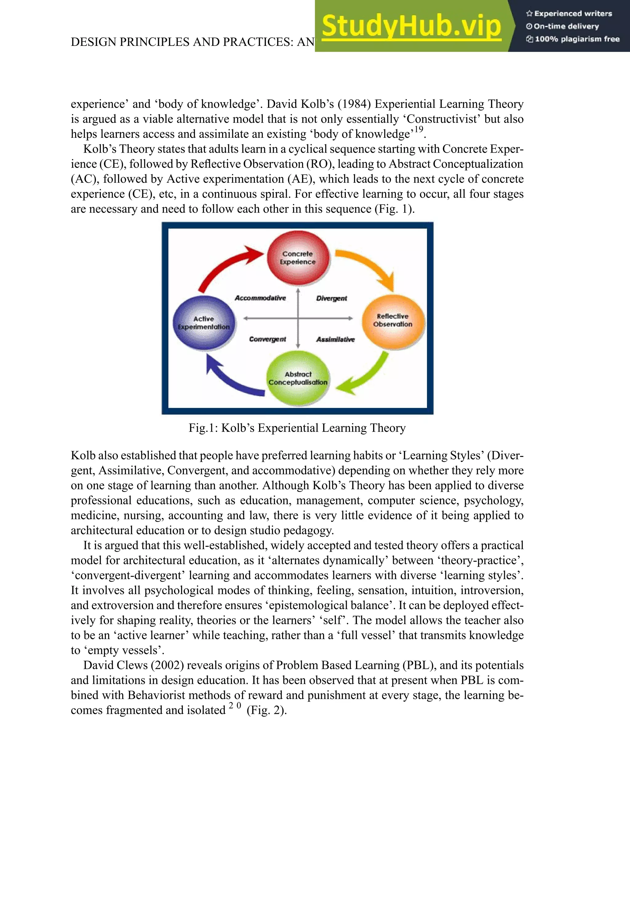 Application Of Kolb S Experiential Learning Theory To Teaching Architectural Design Principles ...