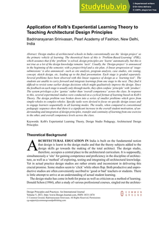 Application Of Kolb S Experiential Learning Theory To Teaching Architectural Design Principles ...